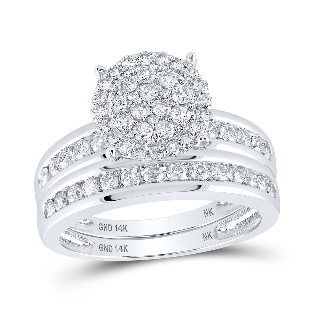14K White Gold His Hers Round Diamond Cluster Matching Wedding Set 1-1/ ...
