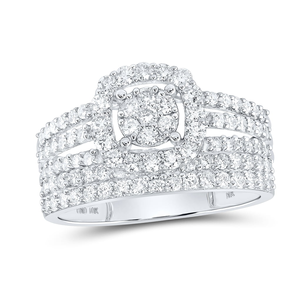 14K White Gold His Hers Round Diamond Cluster Matching Wedding Set 1-3 ...