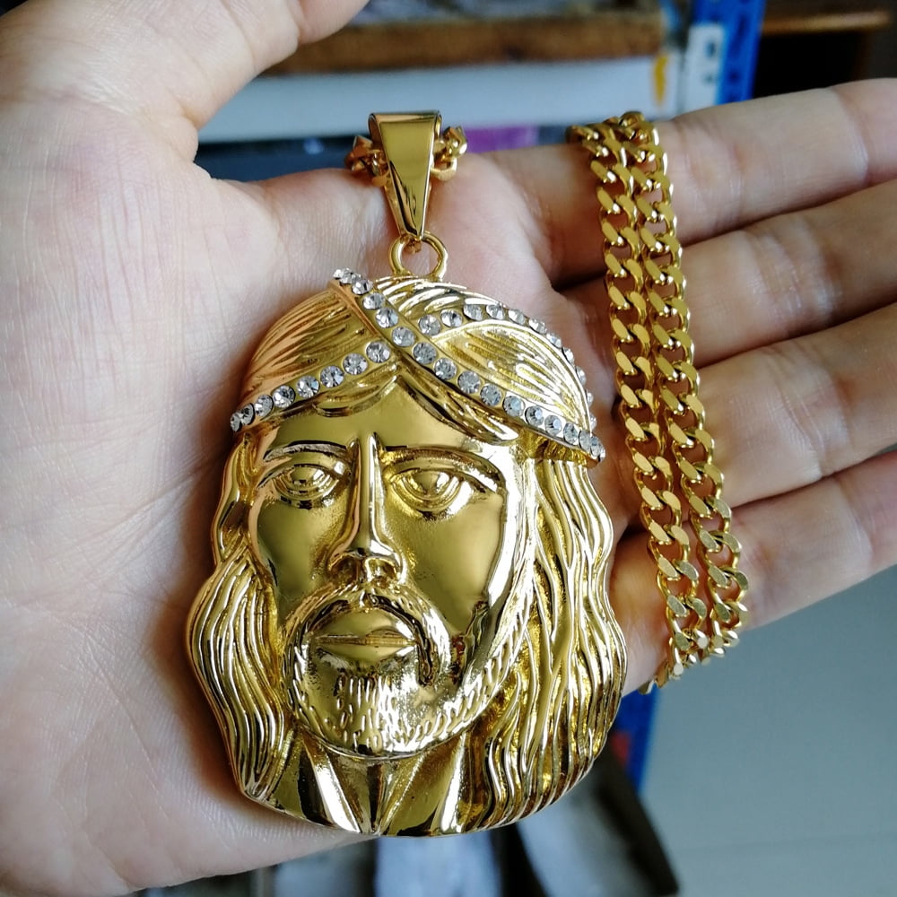 14K White Gold Jesus Pendant Necklace For Men Women Goth Jewelry Gifts ...