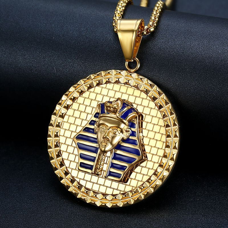 14K White Gold Men Egyptian pharaoh pendant necklaces chain vintage ...