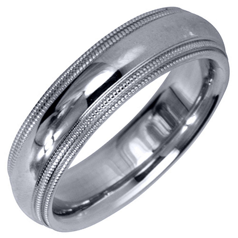 14K White Gold Mens Wedding Band 5mm High Gloss Milgrain Comfort Fit ...