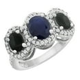 14K White Gold Natural Blue Sapphire & Black Onyx 3-Stone Ring Oval ...