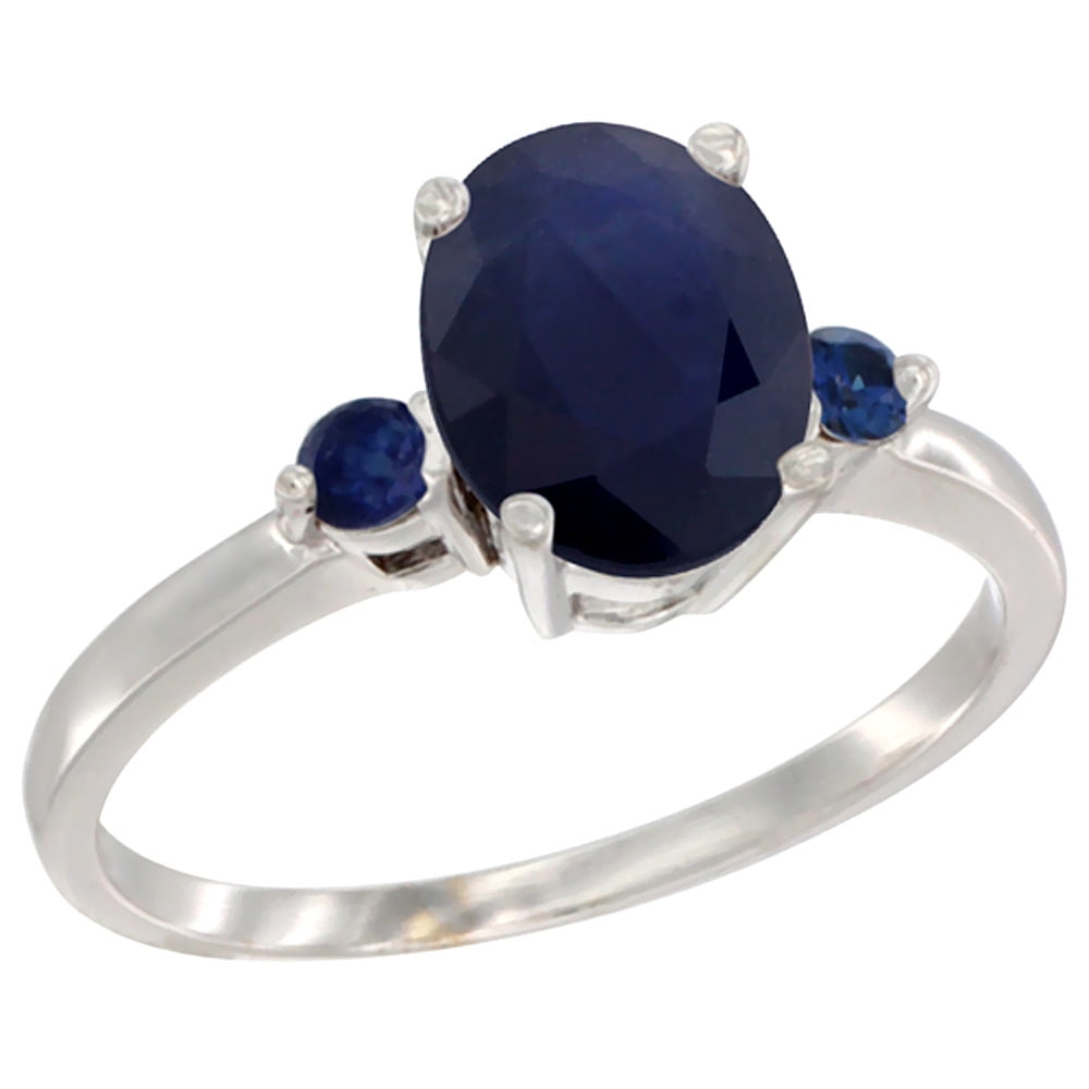 14K White Gold Natural Diffused Ceylon Sapphire Ring Oval 9x7 mm Blue ...