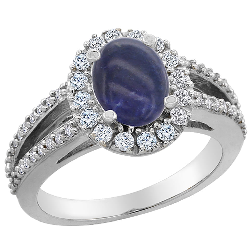 14K White Gold Natural Lapis Halo Ring Oval 8x6 mm with Diamond Accents, size 5 - Walmart.com