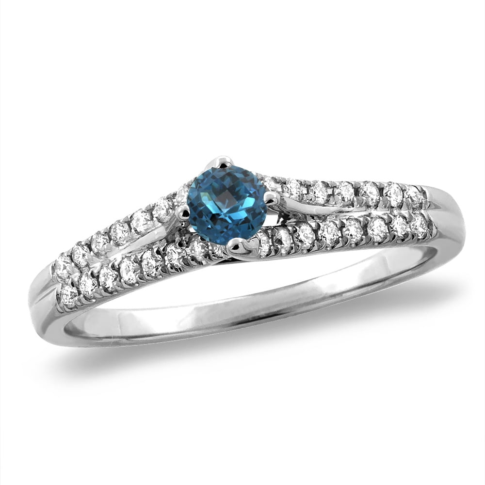 14K White Gold Natural London Blue Topaz Engagement Ring Round 4 mm ...