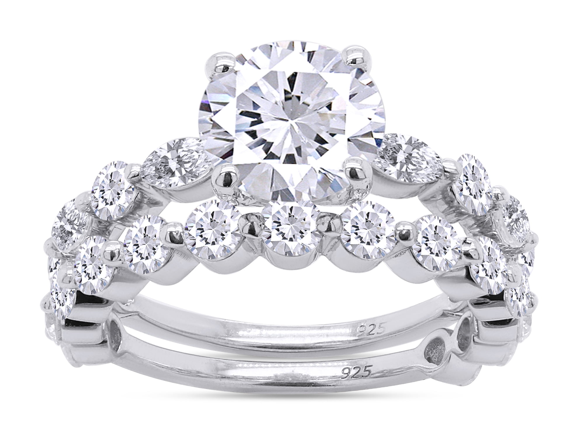 AFFY 7.5MM Round Moissanite Diamond Wedding Bridal Ring Set for Women ...