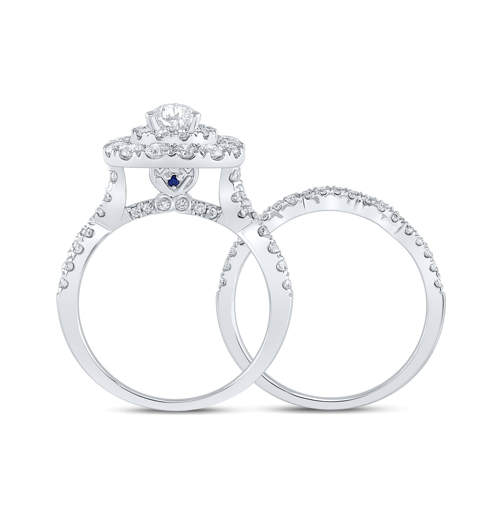 14K White Gold Pear Dia. Halo Bridal Wedding Band Set 2ctw, Women's ...