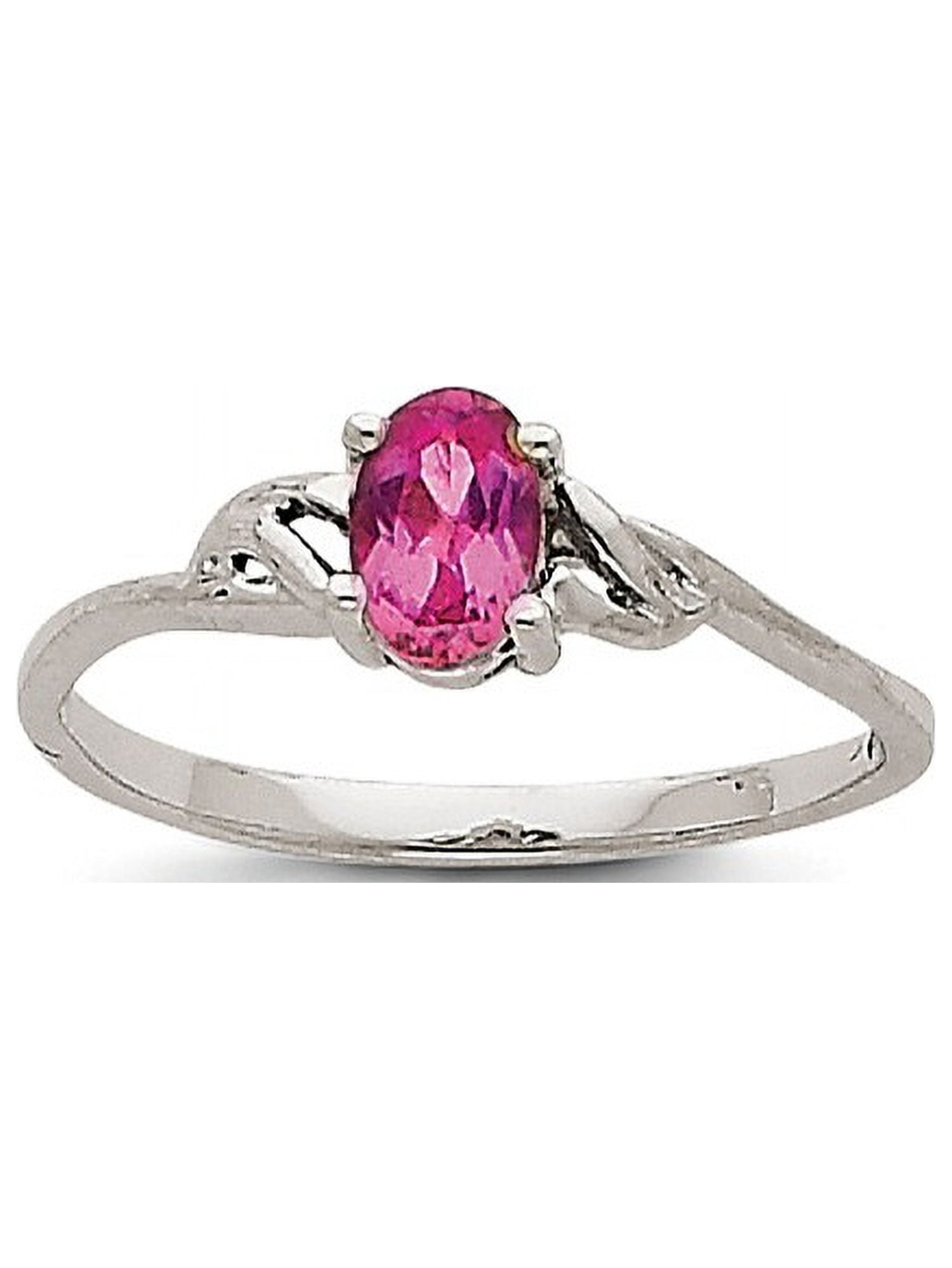 14K White Gold Pink Tourmaline Birth Month Ring Size-7 - Walmart.com