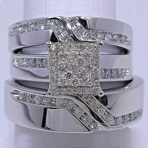 14K White Gold Plated 2.00 Ct Round Lab Created Diamond His/Her Wedding ...