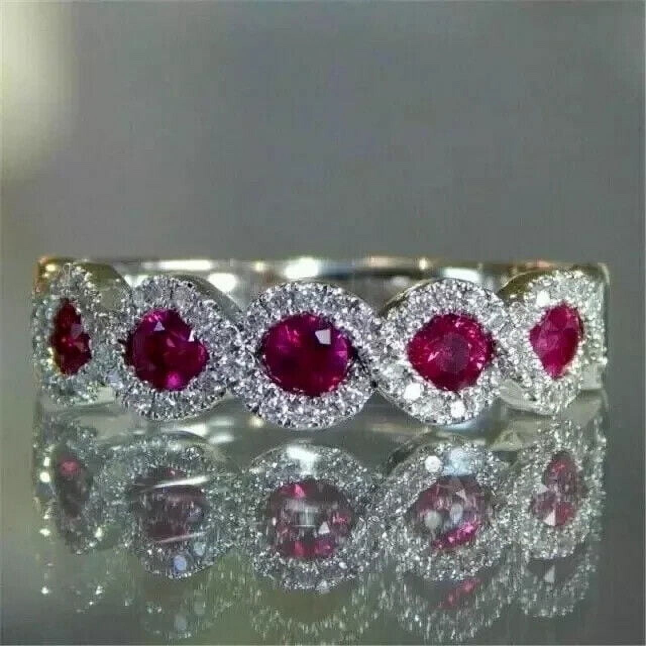 14K White Gold Plated 2.10Ct Round Cut Lab Created Pink Ruby Wedding Band Ring - Walmart.com