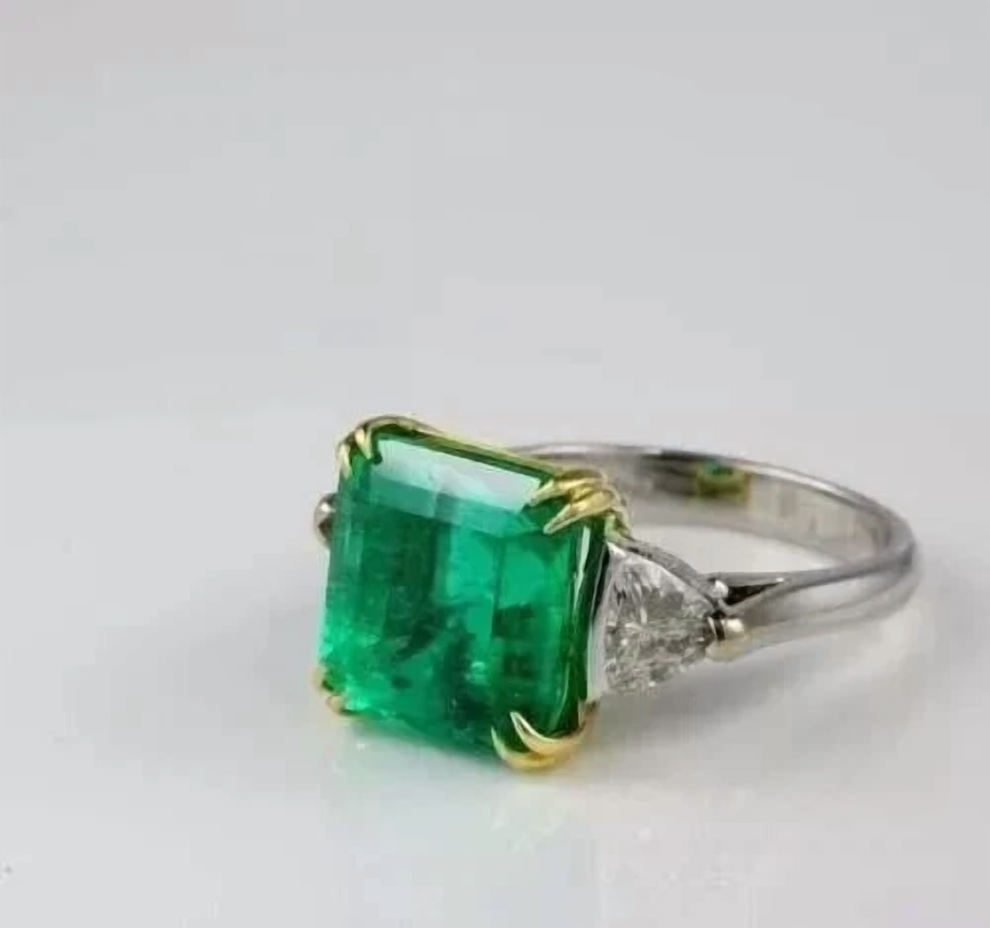 14K White Gold Plated 2Ct Asscher Cut-Simulated Emerald Three Stone ...