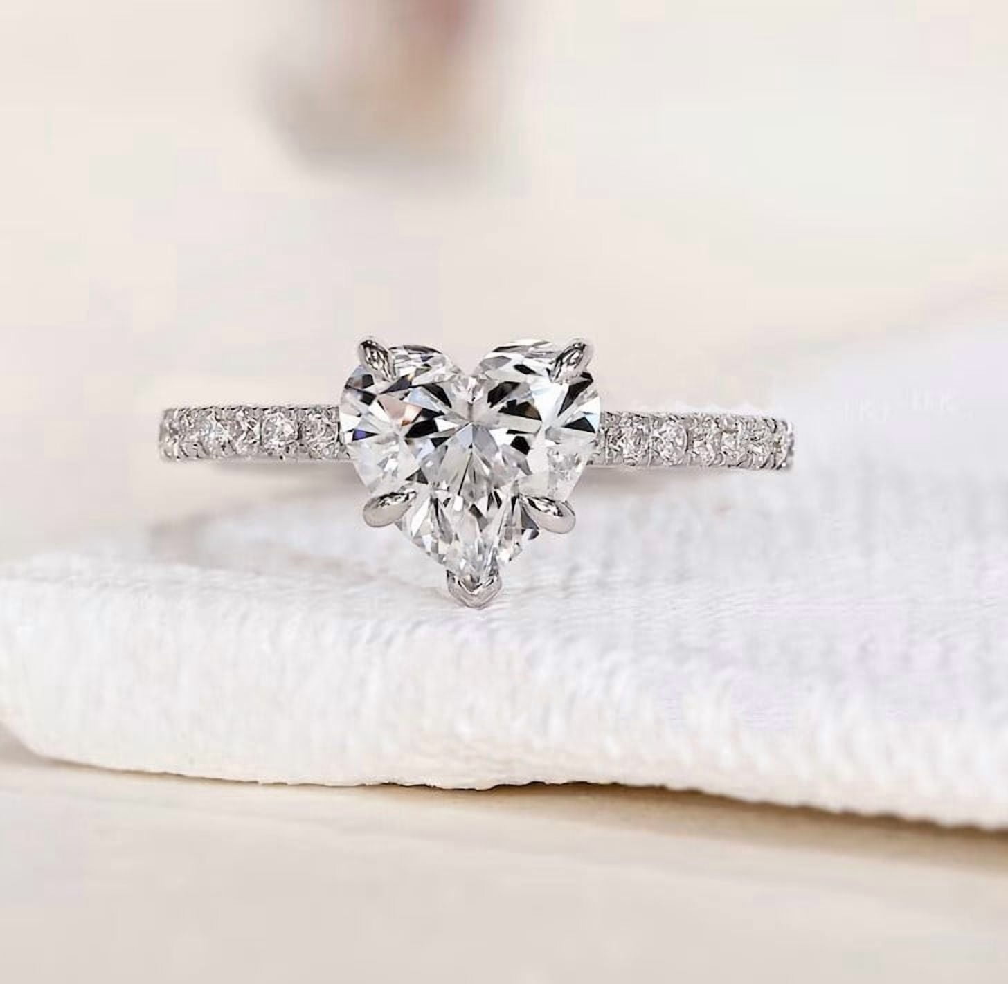 14K White Gold Plated 2Ct Heart cut Simulated Diamond Classic Women ...