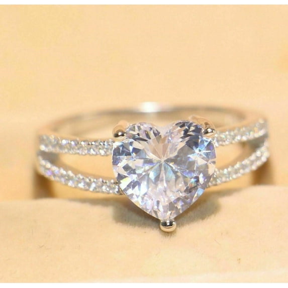 14K White Gold Plated 2Ct Heart cut Simulated Diamond Women Solitaire ...