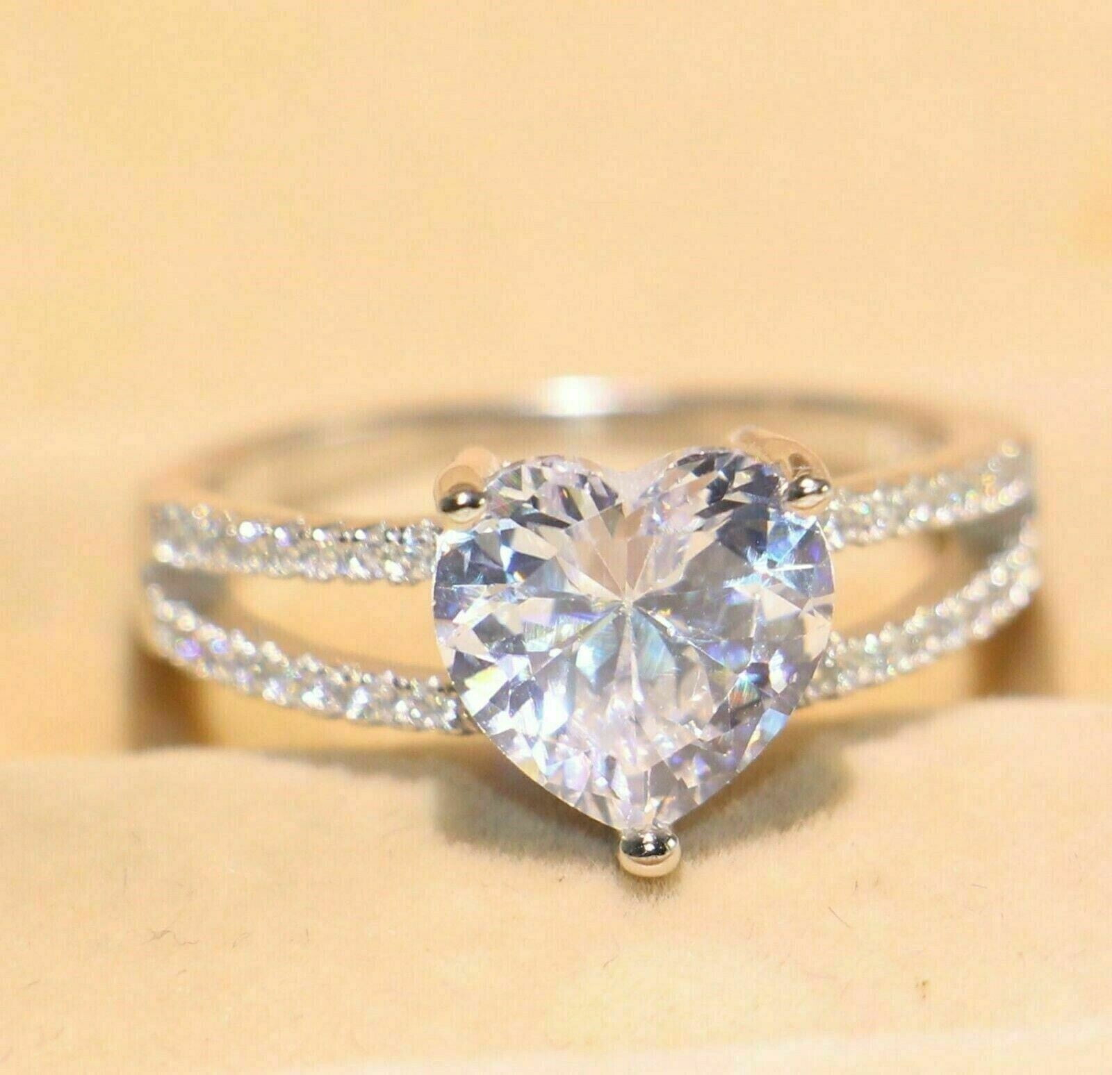 14K White Gold Plated 2Ct Heart cut Simulated Diamond Women Solitaire ...