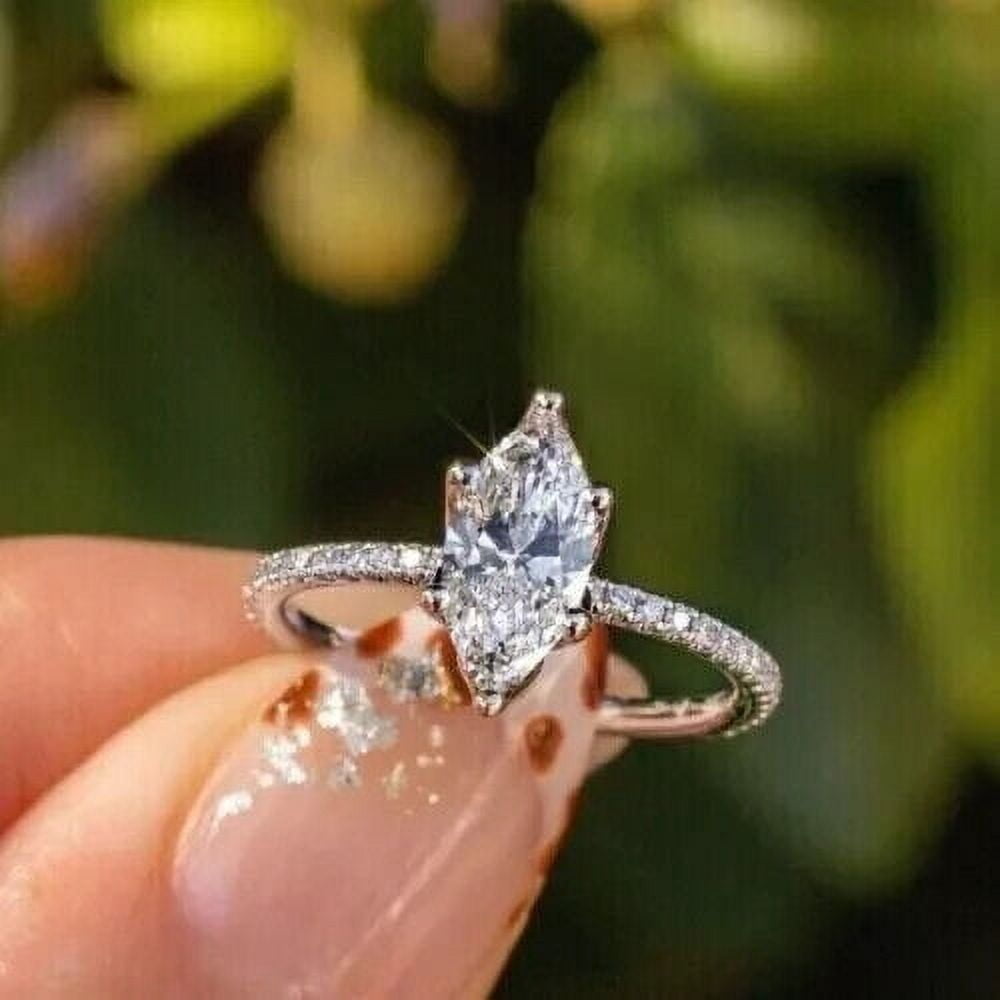 14K White Gold Plated 2Ct Marquise Cut Simulated Diamond Solitaire ...