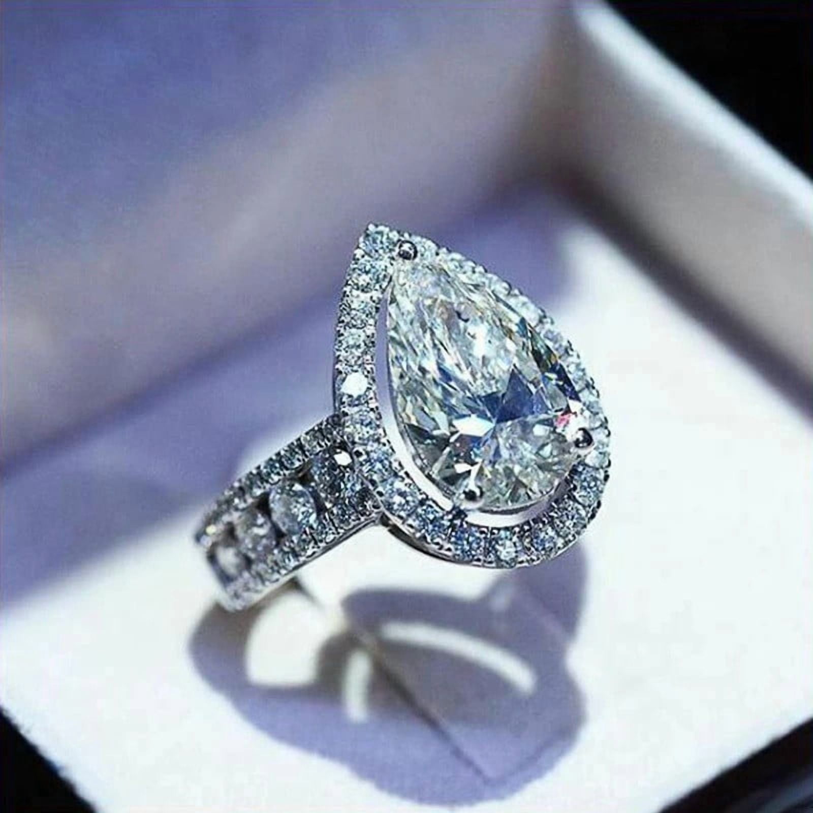 14K White Gold Plated 2Ct Pear Cut Simulated Diamond Halo Women's ...