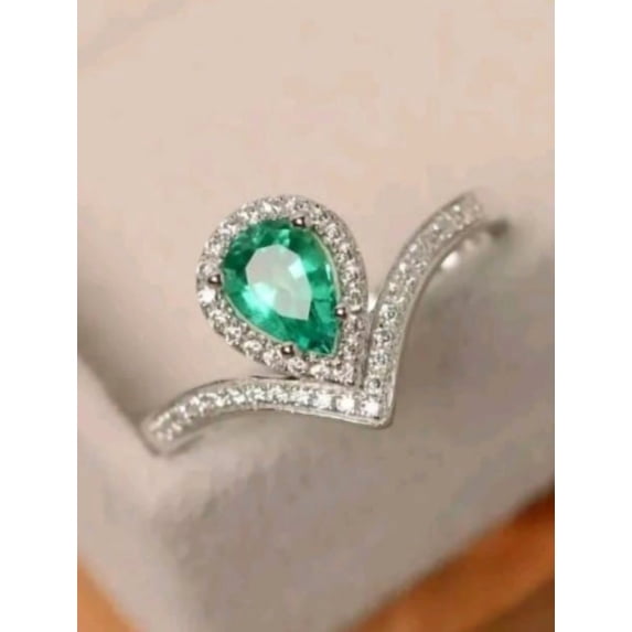 14K White Gold Plated 2Ct Pear Cut Simulated Emerald Women Engagement ...