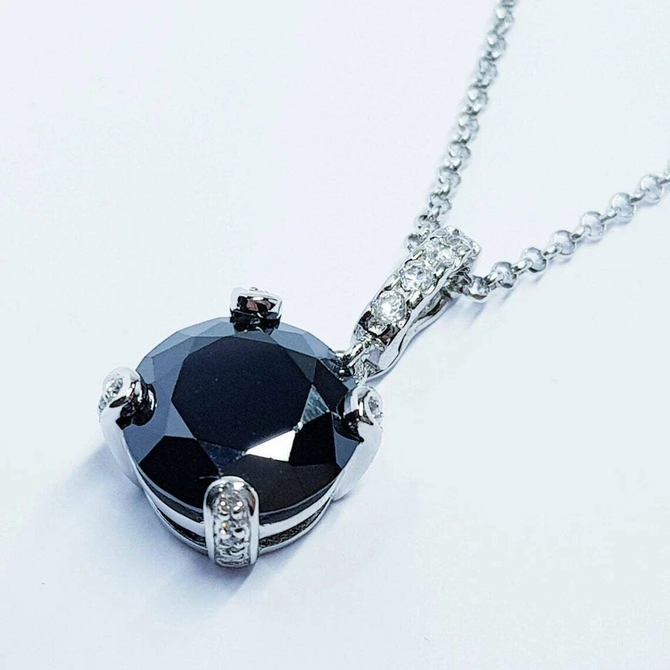 14K White Gold Plated 2Ct Round Cut Lab Created Black Diamond Pendant ...