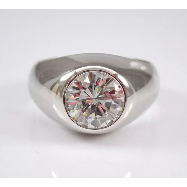 14K White Gold Plated 2Ct Round Lab Created Diamond Men's Solitaire ...