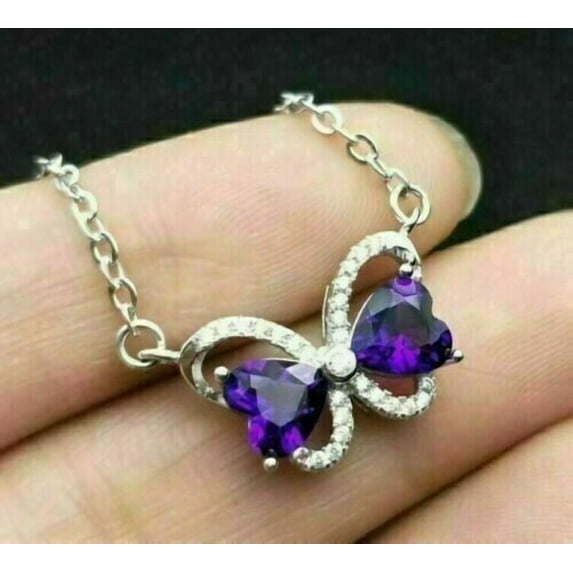 14K White Gold Plated 3Ct Heart Cut Simulated Amethyst Women's ...