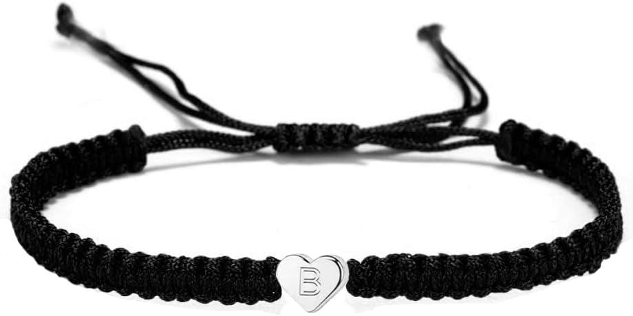 14K White Gold Plated Initial Heart String Bracelets For Women Men ...