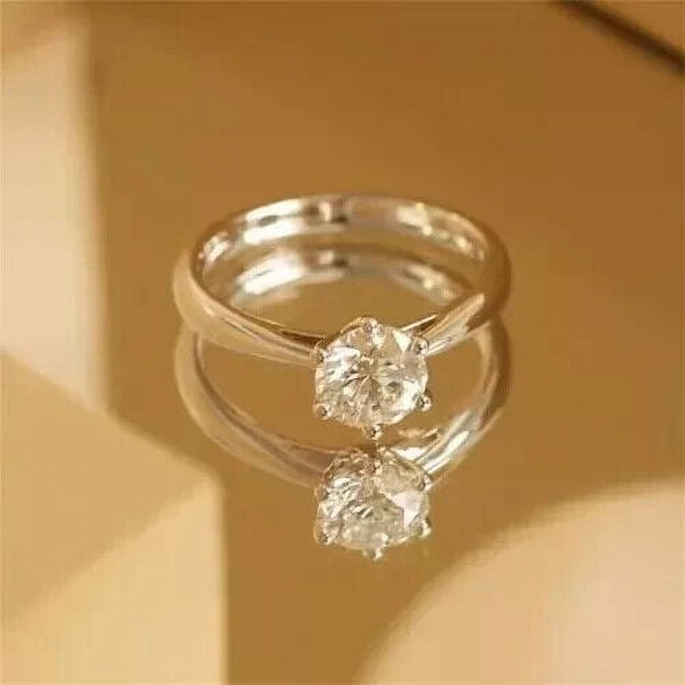 14K White Gold Plated Lab Created Diamond 1Ct Round Cut Engagement Ring ...