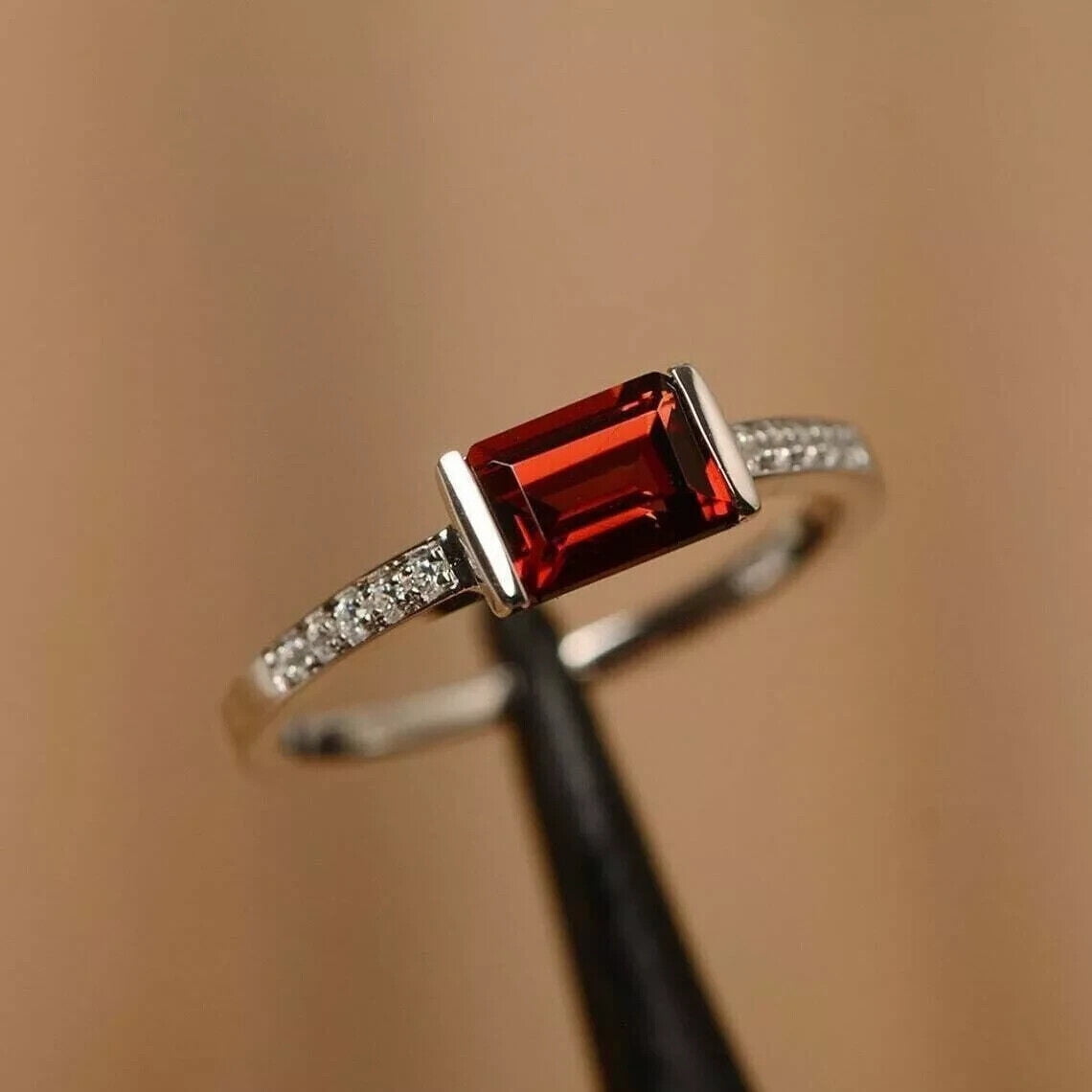 14K White Gold Plated Lab Created Garnet 2Ct Emerald Cut Women's ...
