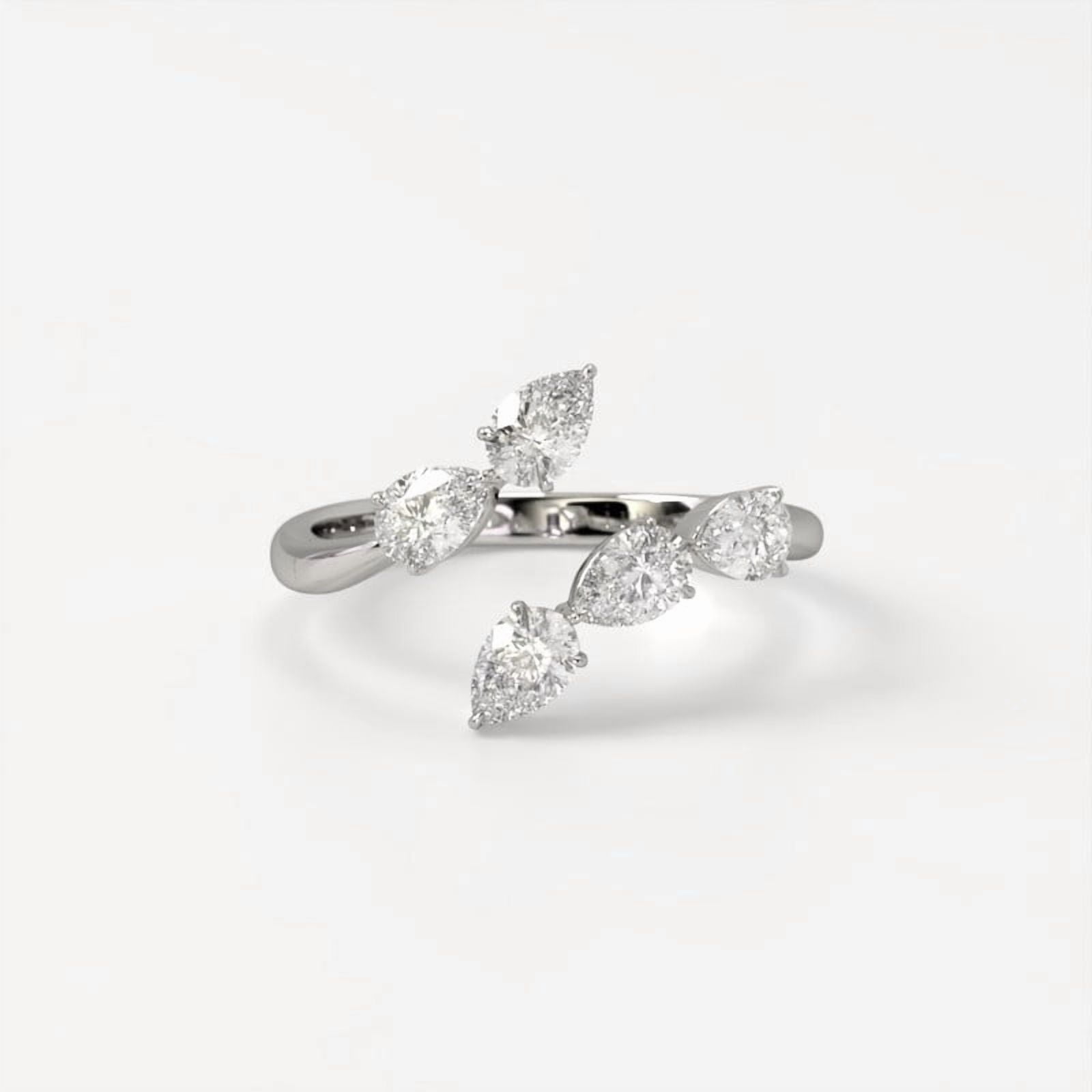 14K White Gold Plated Pear Cut Moissanite Ring Multi Stone Open Wrap ...