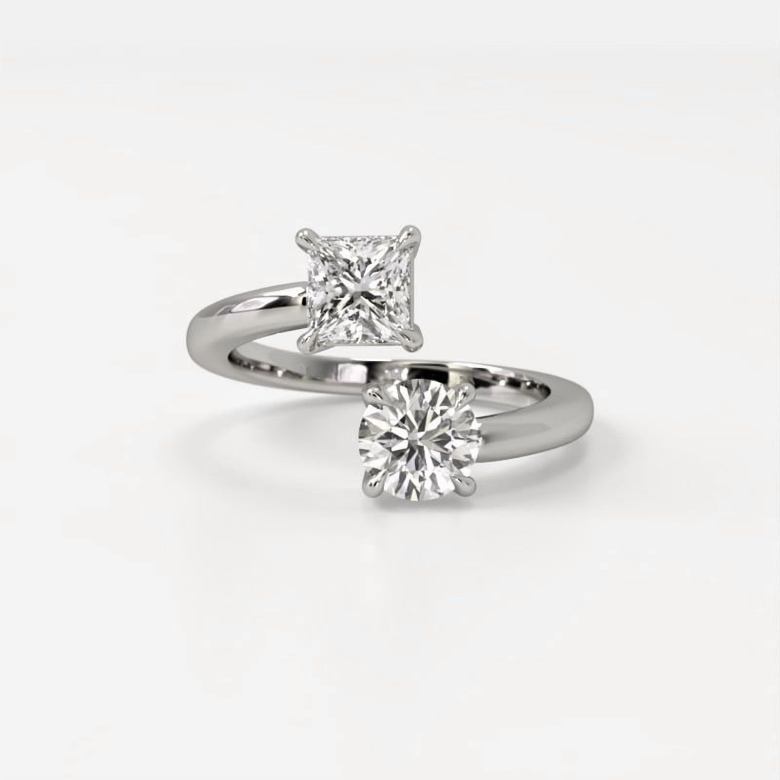 14K White Gold Plated Toi et Moi Moissanite Ring Round and Princess Cut ...