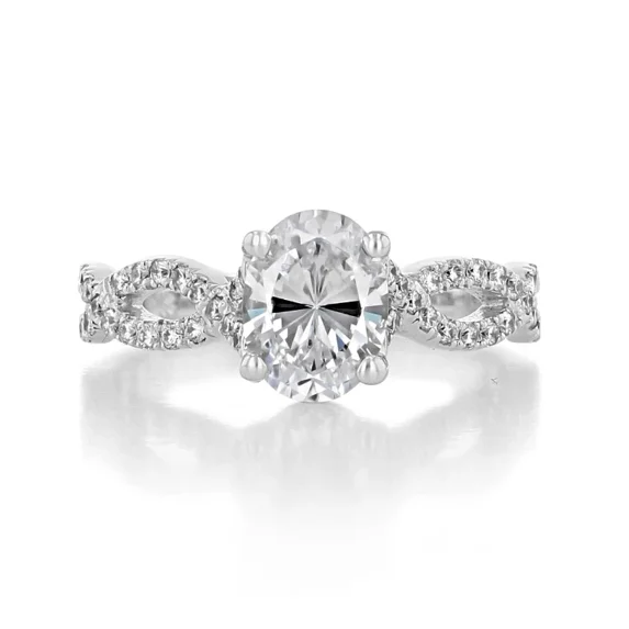 14K White Gold Plated, Women's Wedding Ring, 1.5 CT Oval Cut Simulated ...