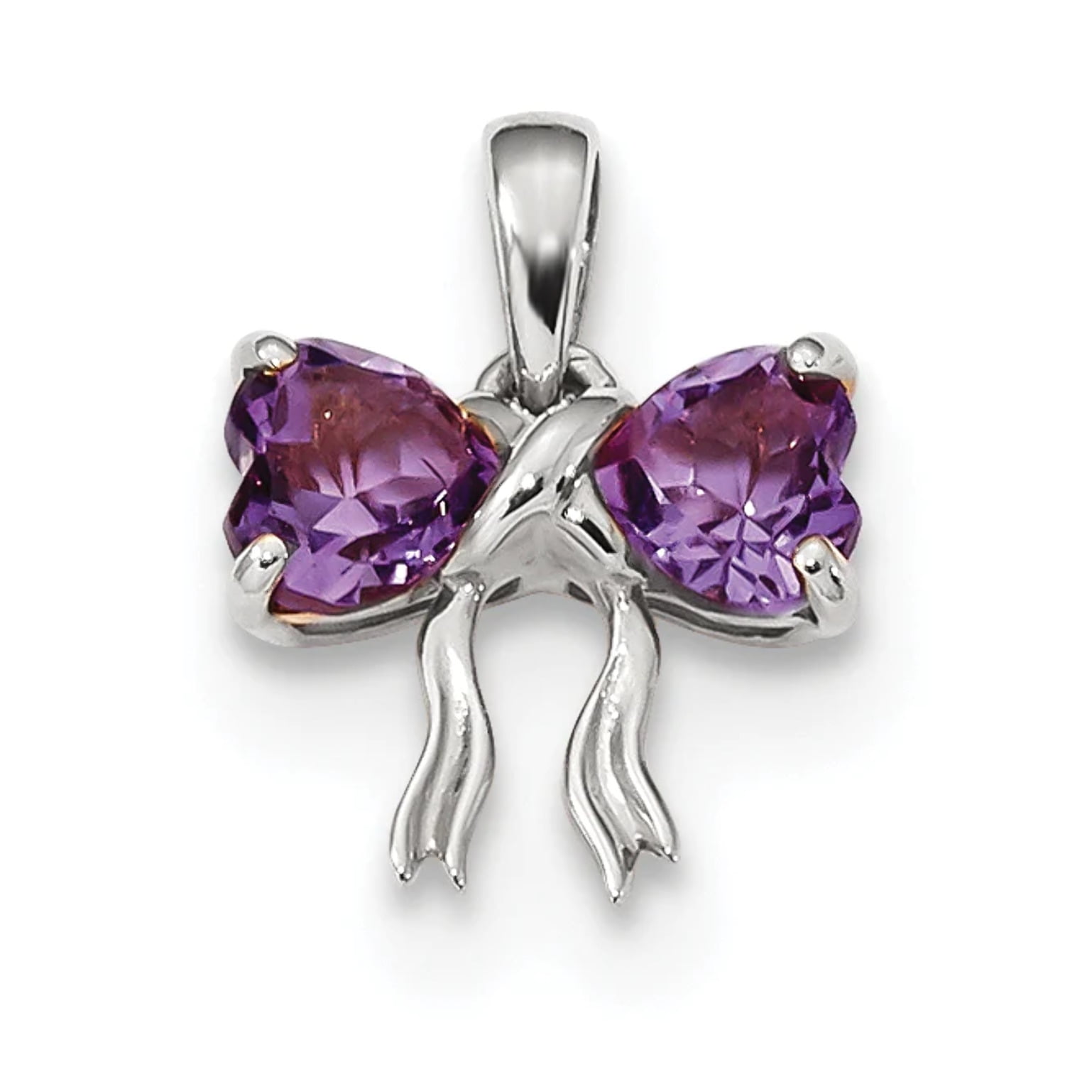 14K White Gold Polished Amethyst Bow Pendant - Walmart.com