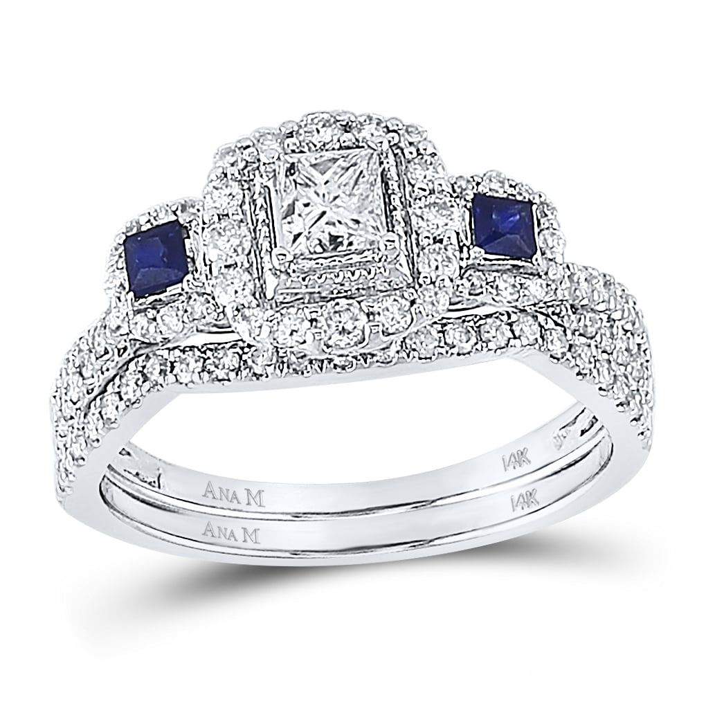 14K White Gold Princess Diamond Bridal Wedding Ring Band Set 7/8 Cttw ...