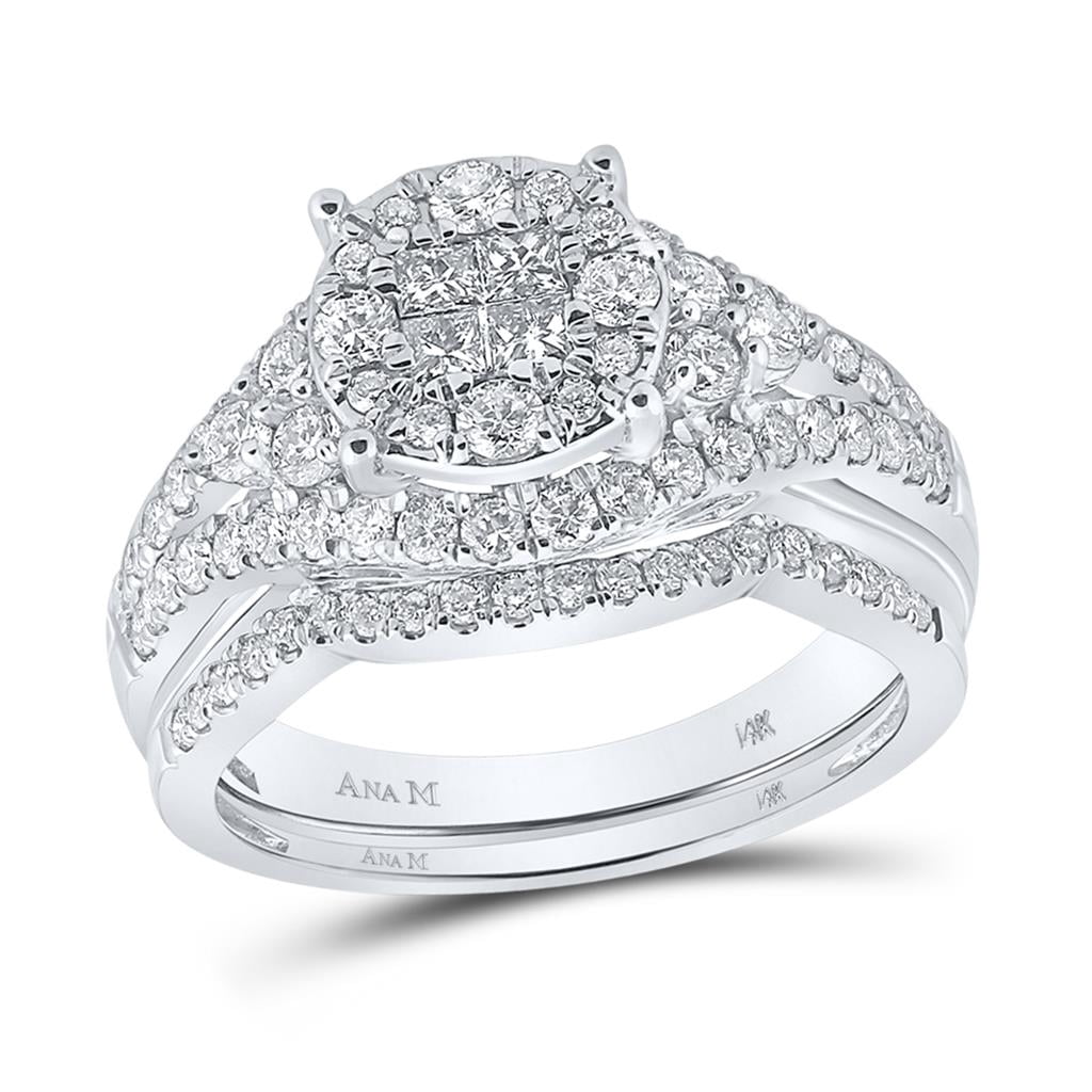 14K White Gold Princess Diamond Bridal Wedding Ring Set 1.25cttw ...