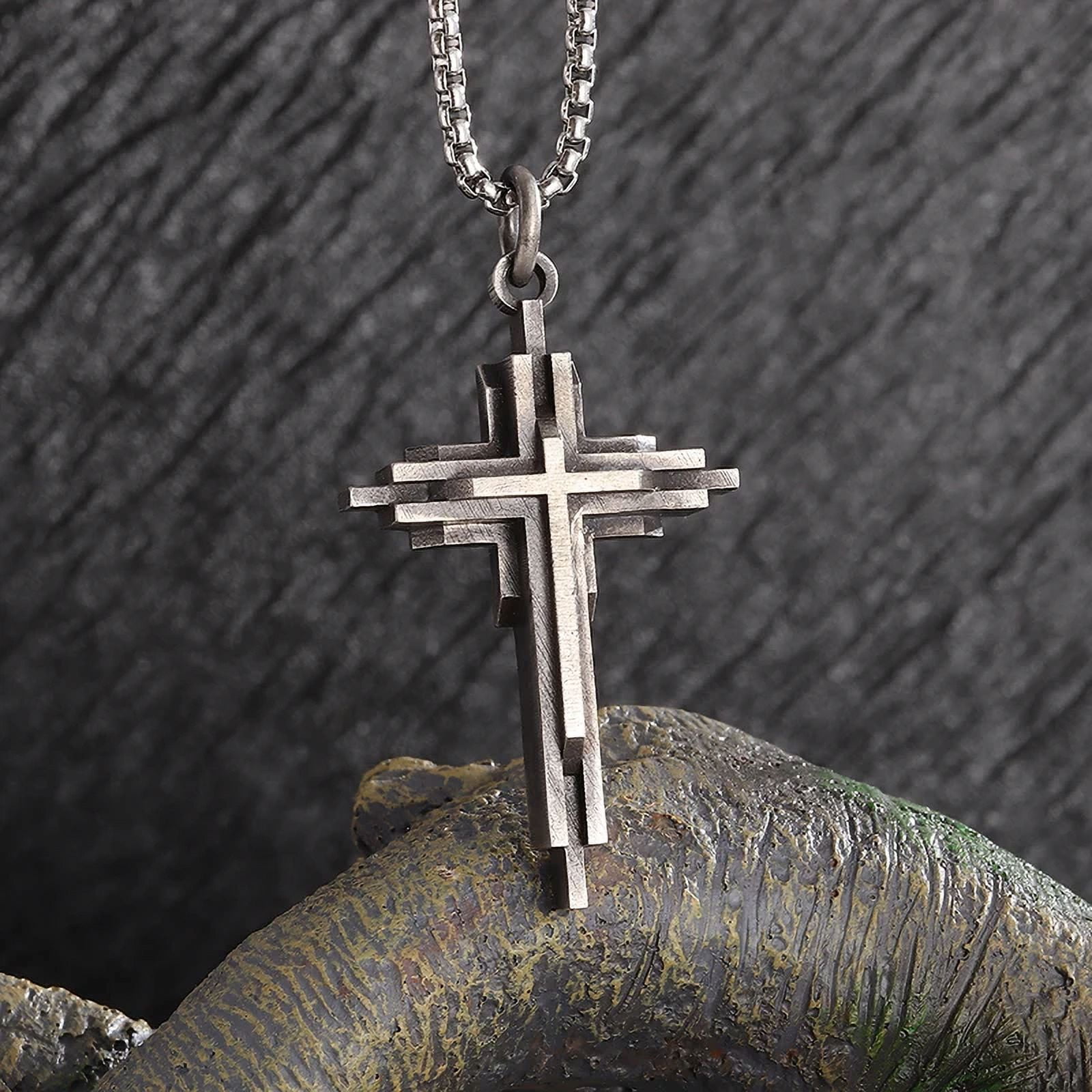 14K White Gold Retro Amulet Cross Pendant Necklace for Men and Women ...
