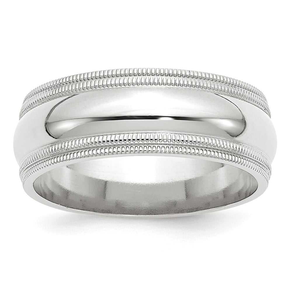 14K White Gold Ring Band Wedding Milgrain Comfort 8mm Double Fit Size ...