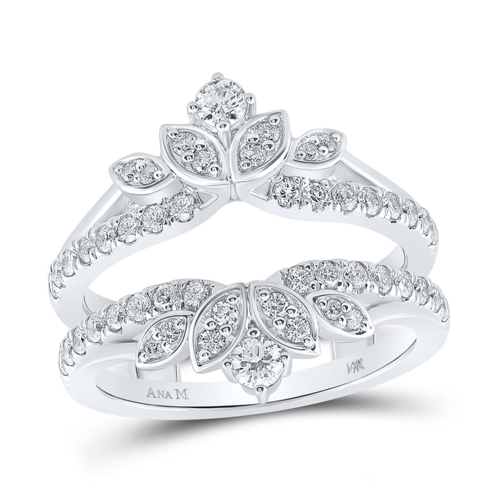 14K White Gold Round Diamond Flower Wrap Ring Guard Enhancer 0.80cttw ...