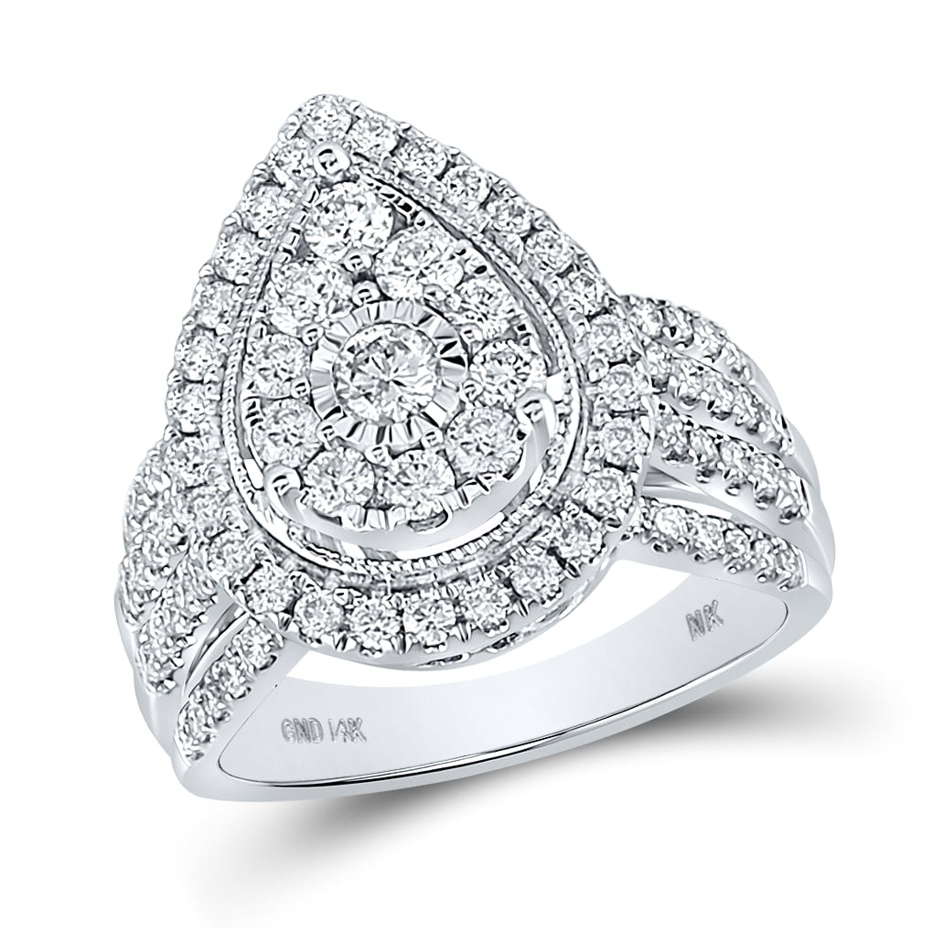 14K White Gold Round Diamond Pear-shape Cluster Bridal Wedding ...