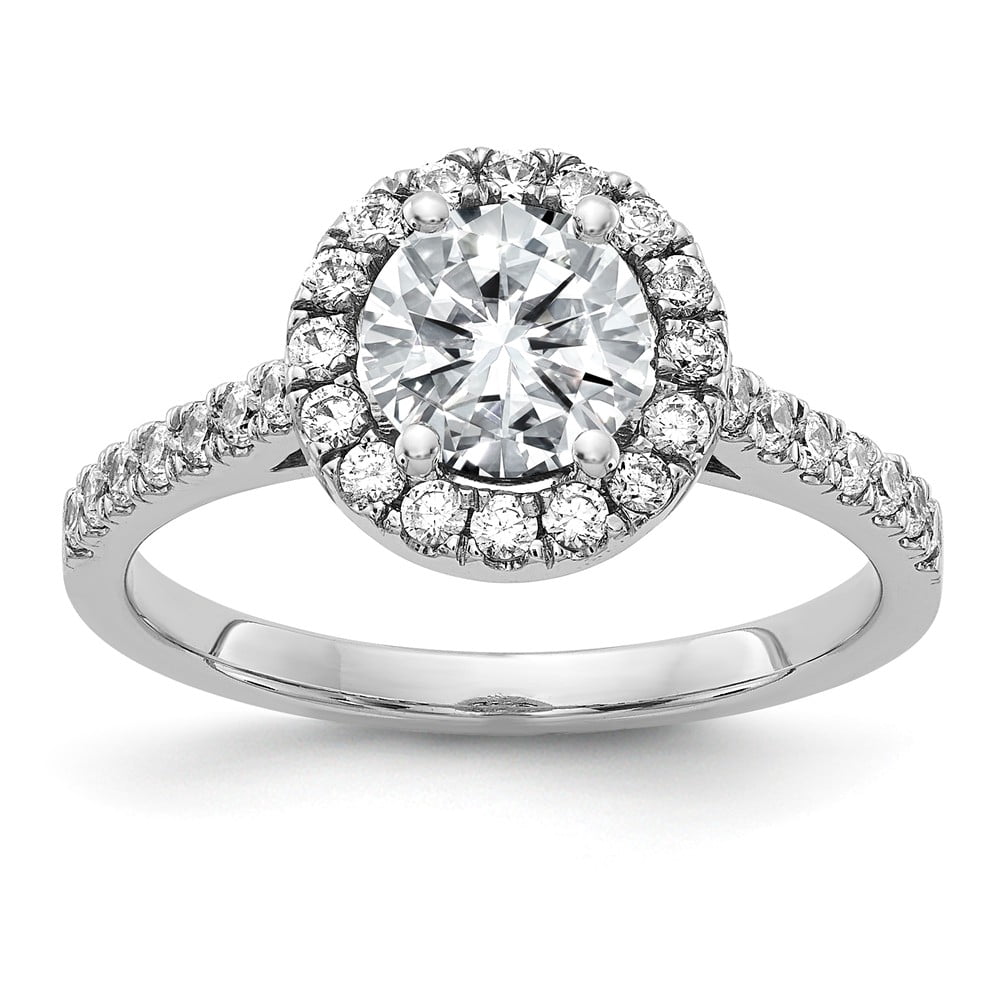 14K White Gold Round Halo Engagement Ring Moissanite Size 8 (2.99 cttw ...