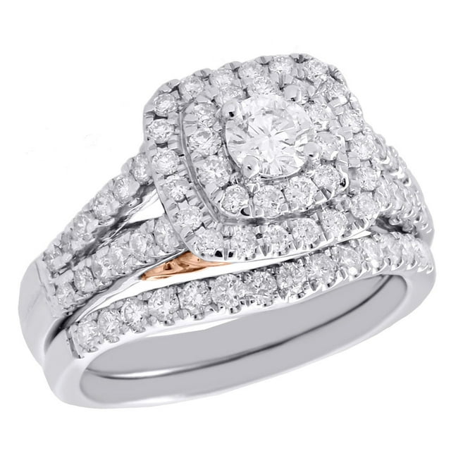 14K White Gold Round Solitaire Diamond Wedding Ring Cushion Halo Bridal ...
