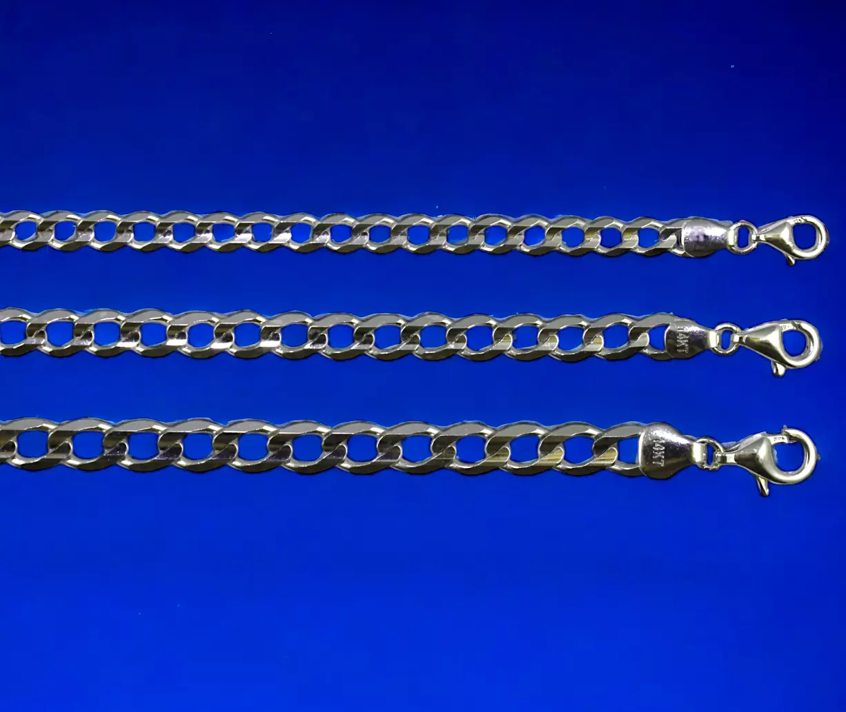 14K White Gold SOLID Curb Cuban Chain Necklace Link Real Gold Men Women ...