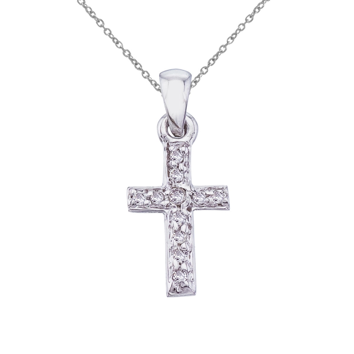 14K White Gold Small Diamond Cross Pendant with 18" Chain - Walmart.com