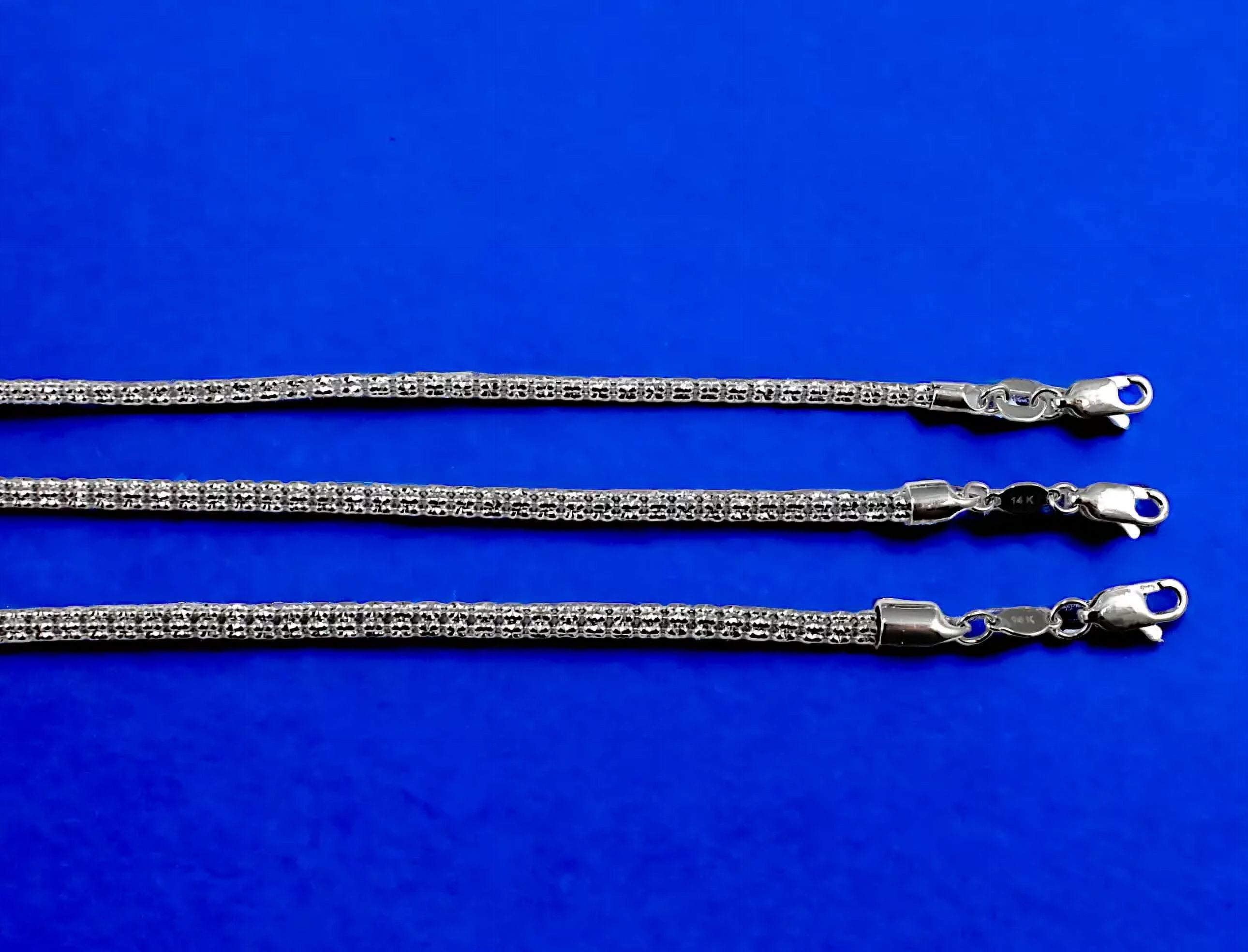 14K White Gold Solid Ice Link Chain Pave Necklace Real Men Women ...