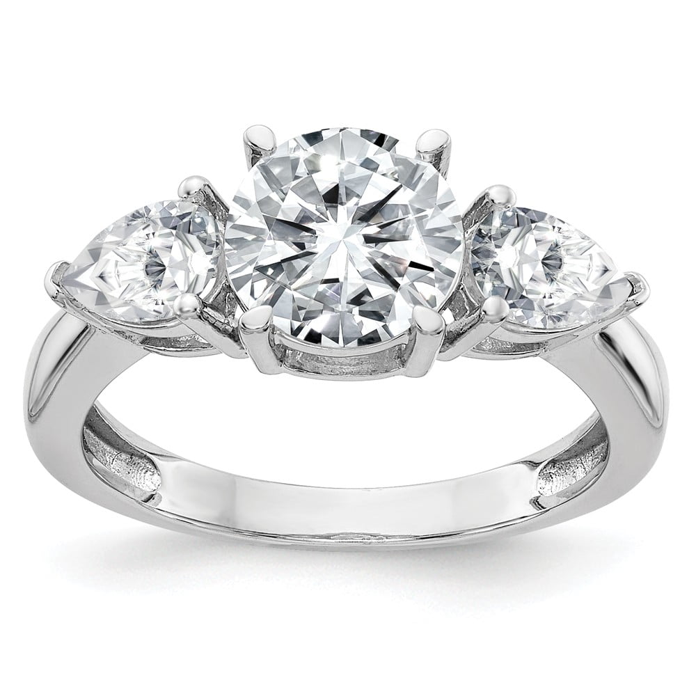 14K White Gold Three Stone Engagement Ring Moissanite Size 6 (2.36 cttw ...