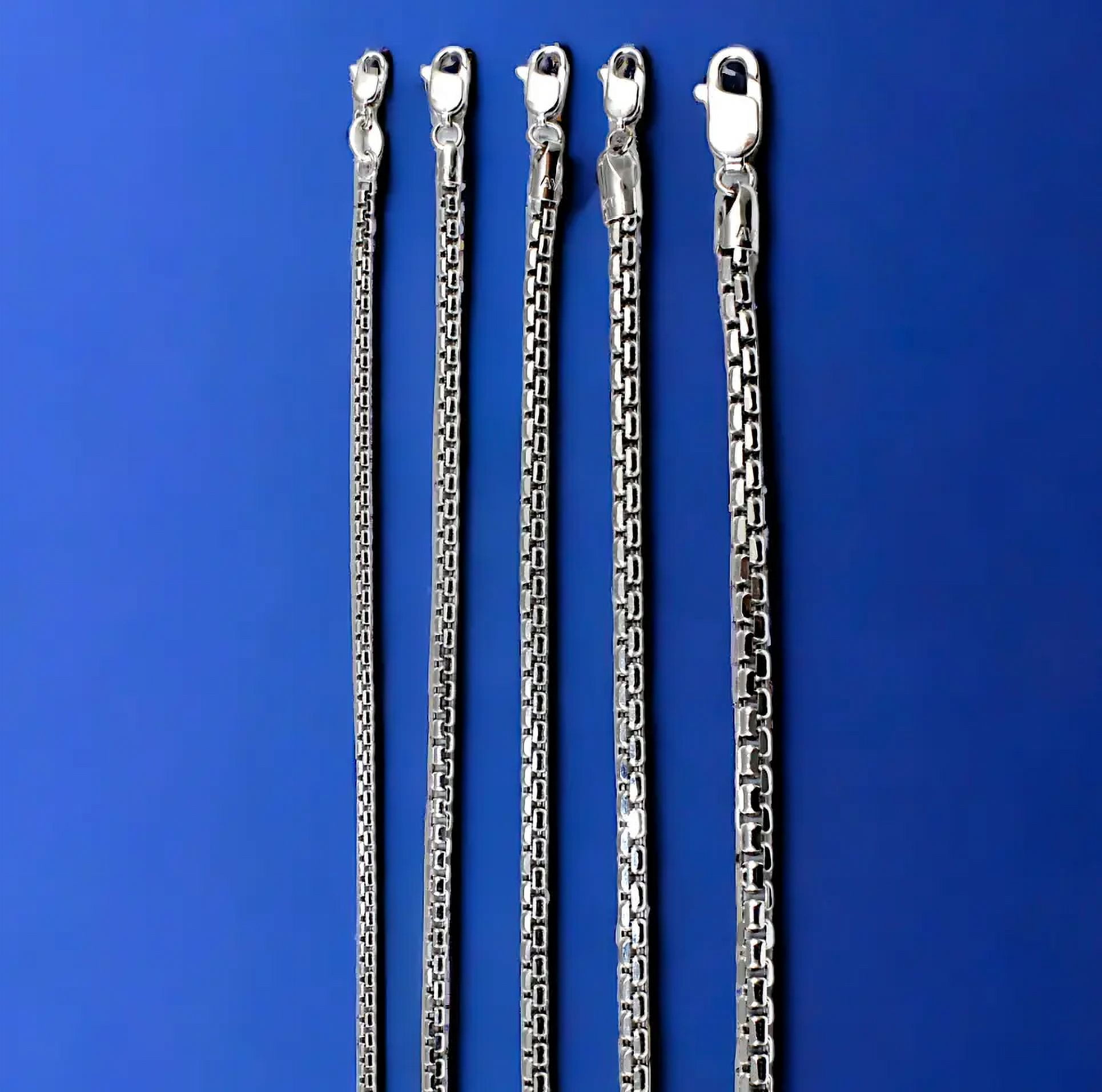 14K White Gold Venetian Round Box Chain Bracelet Necklace Real Men ...