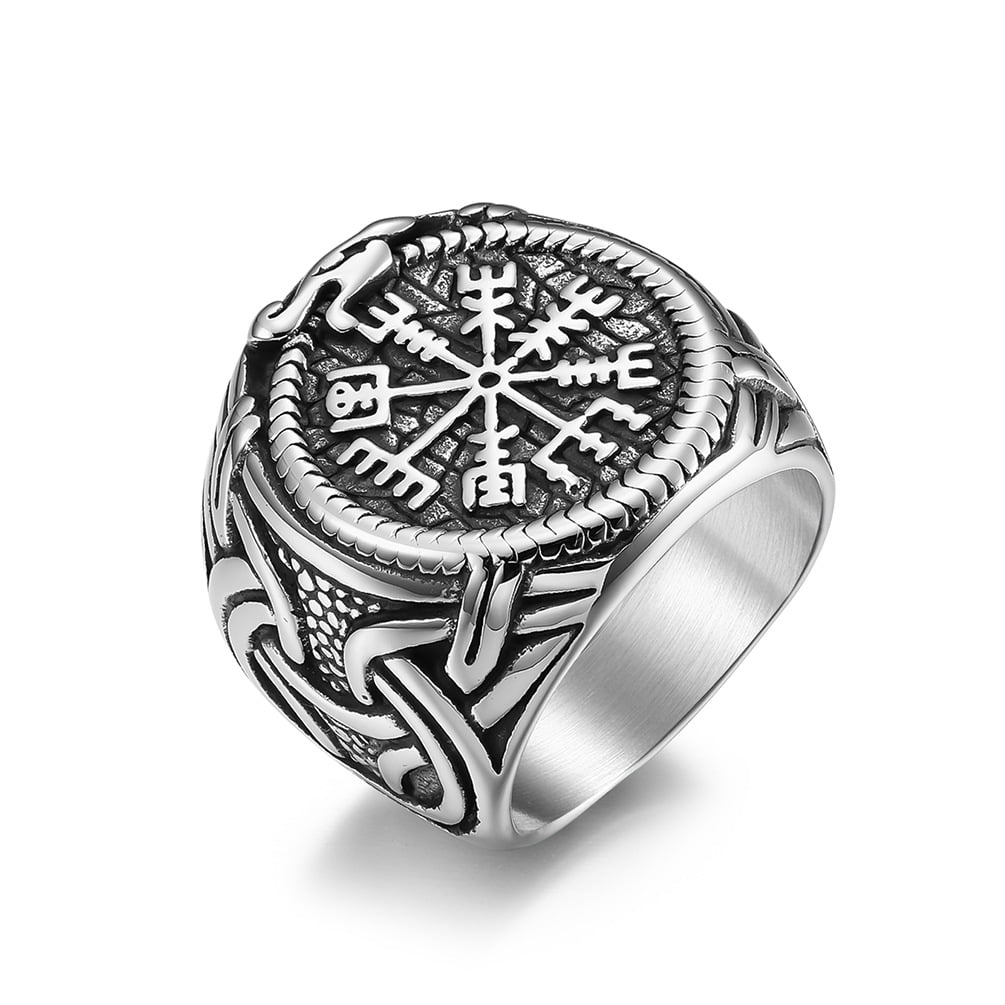 14K White Gold Viking Compass Ring Men Nordic Rune Vintage Finger ...