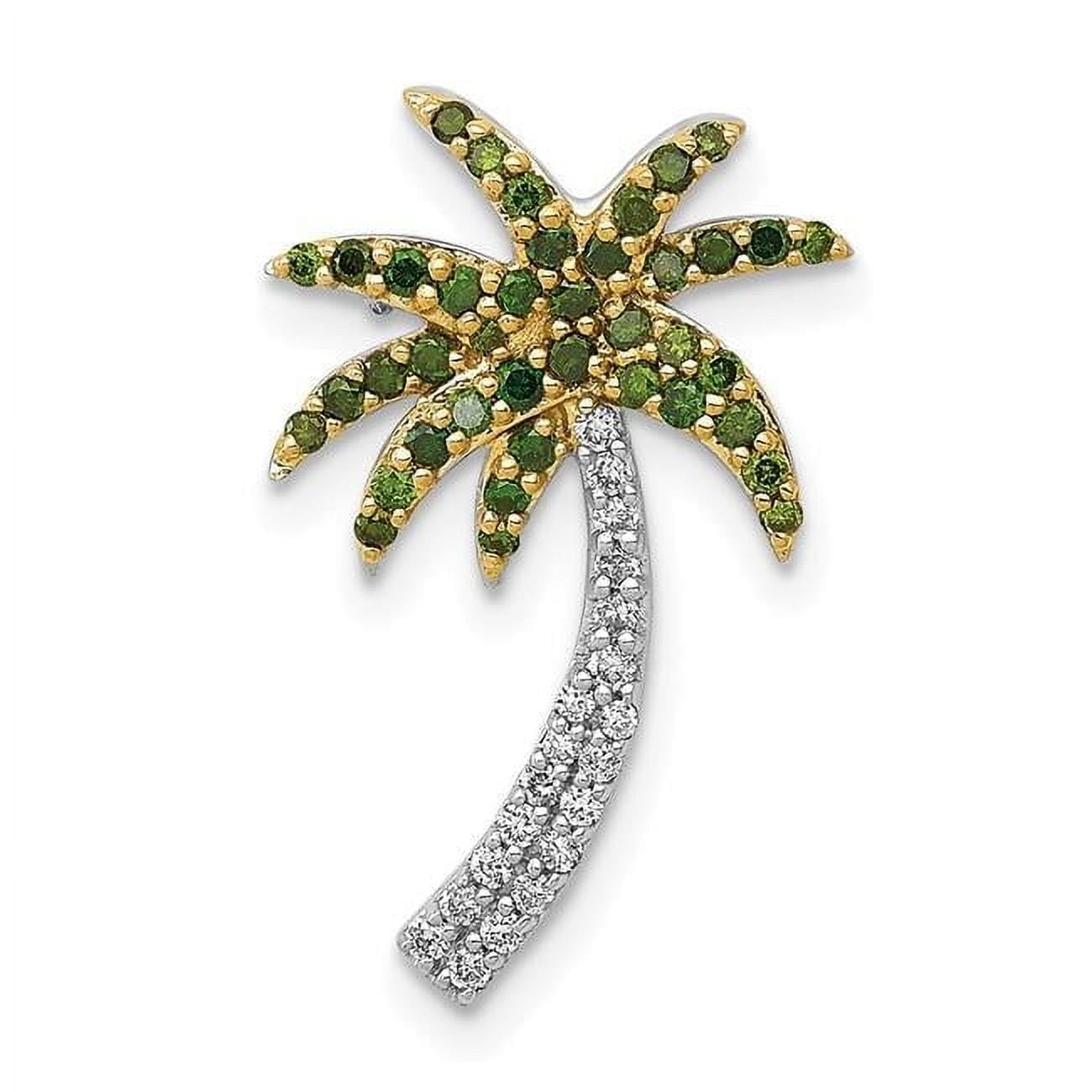 14K White Gold White & Green Diamond Palm Tree Chain Slide Pendant ...