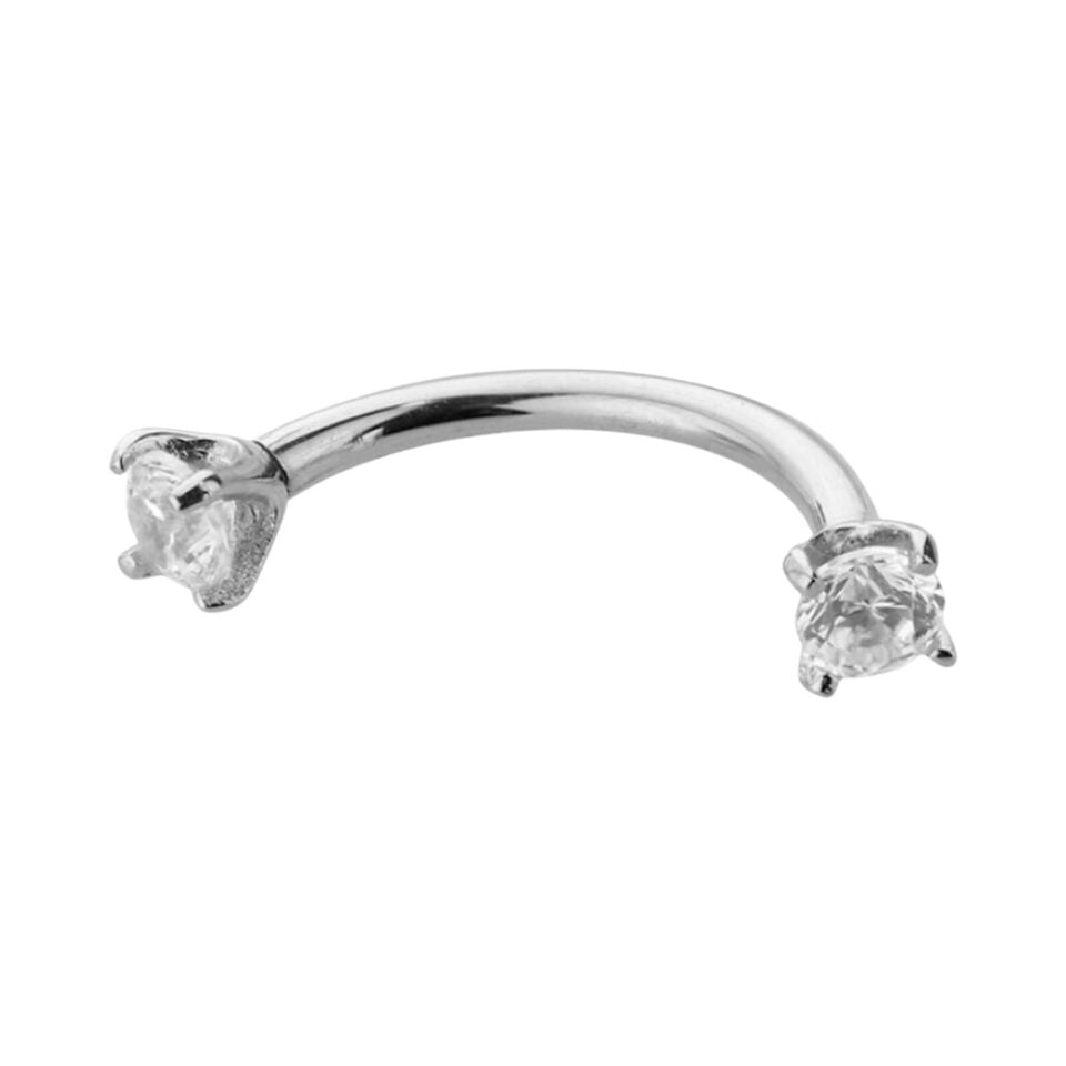 14K White Gold With Natural Diamonds Curved Barbell Eyebrow Lip Rook ...