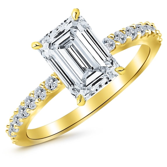 14K Yellow Gold 1 Carat LAB GROWN DIAMOND Classic Side Stone Pave Set ...