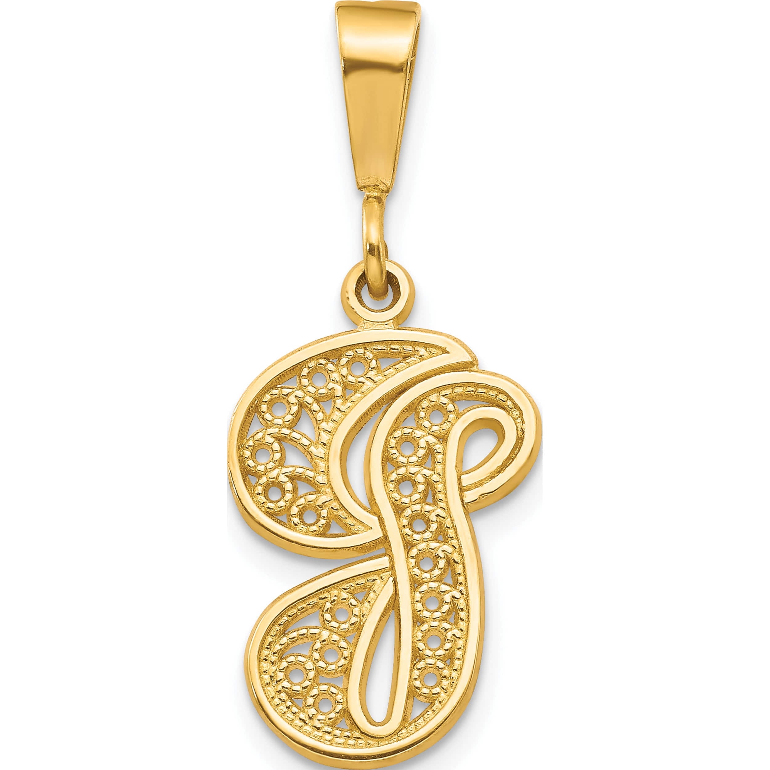 14K Yellow Gold 14Ky Polished Script Filigree Letter G Initial Pendant ...