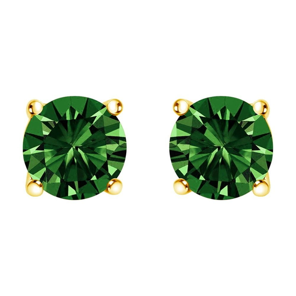 14K Yellow Gold 2.0 Cttw Lab Grown Green Diamond Classic Solitaire Stud ...